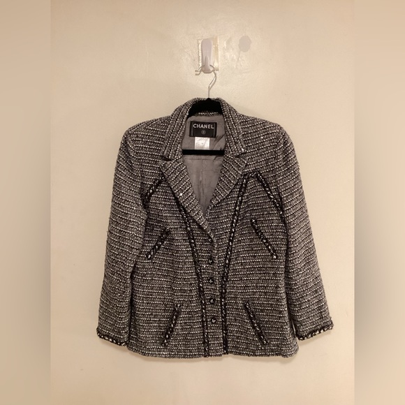CHANEL | Jackets & Coats | Chanel 6a 2006 Fall Gray Black Sequined ...